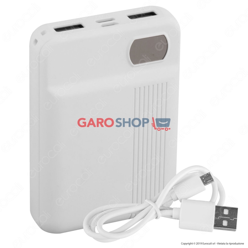 GaroShop. V-TAC VT-3504 POWER BANK PORTATILE 10000 MAH 2 USCITE USB 2,1A