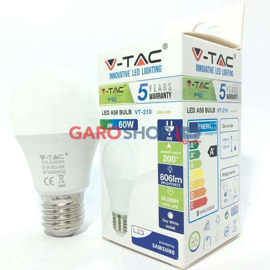 GaroShop. V-TAC PRO VT-209 LAMPADINA LED E27 9W BULB A58 CHIP SAMSUNG