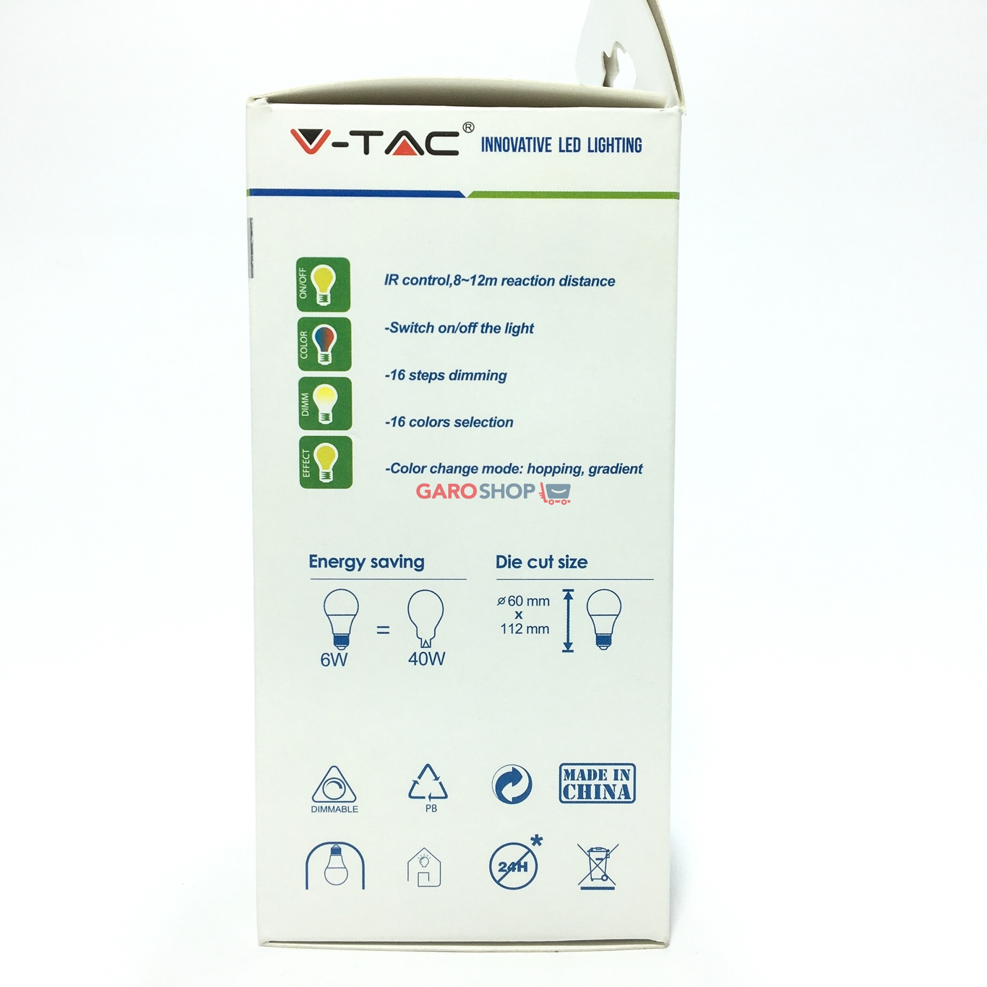 GaroShop. V-TAC VT-2022 LAMPADINA LED E27 6W BULB A60 RGB+W CON TELECOMANDO