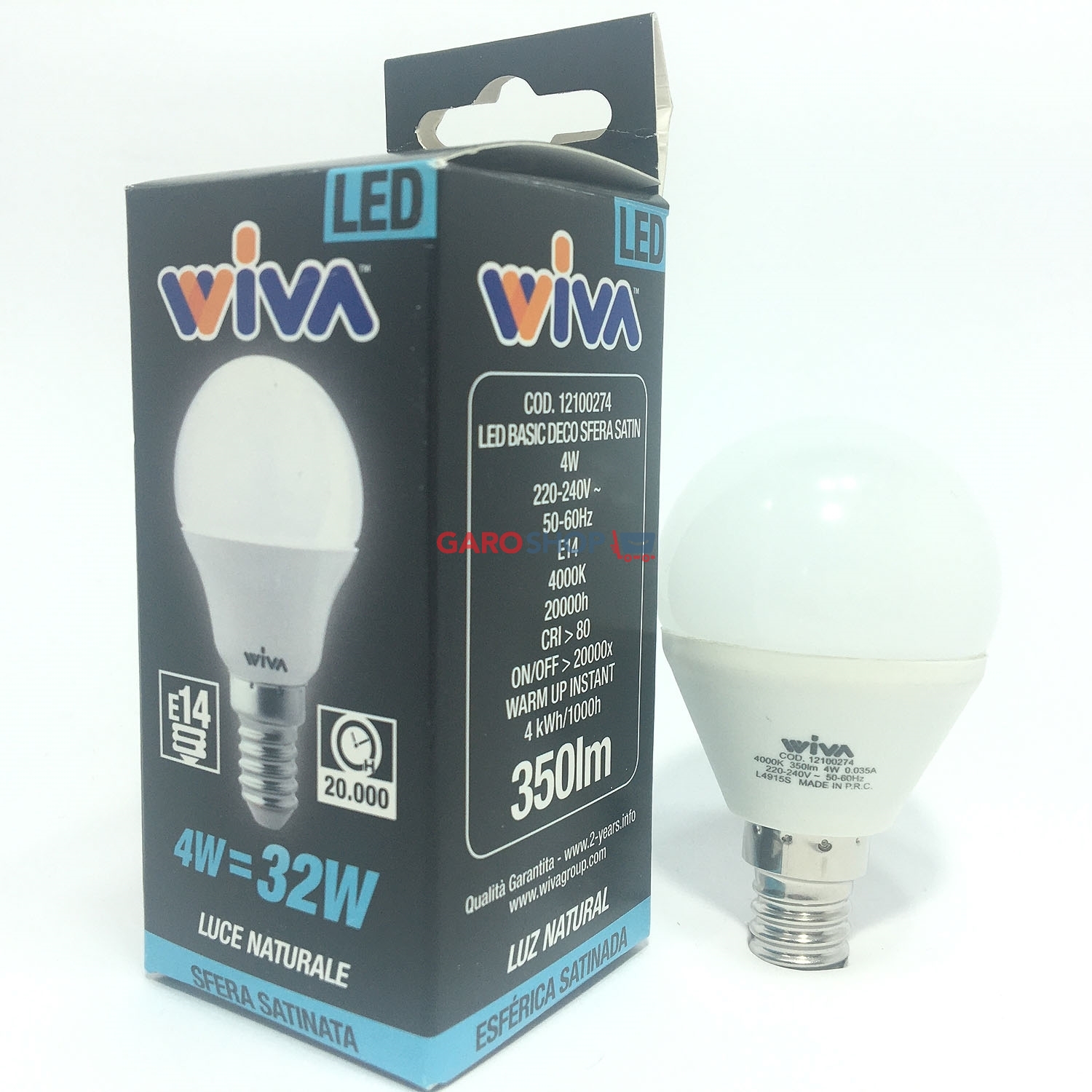 GaroShop. WIVA LAMPADINA LED E14 4W MINIGLOBO P45